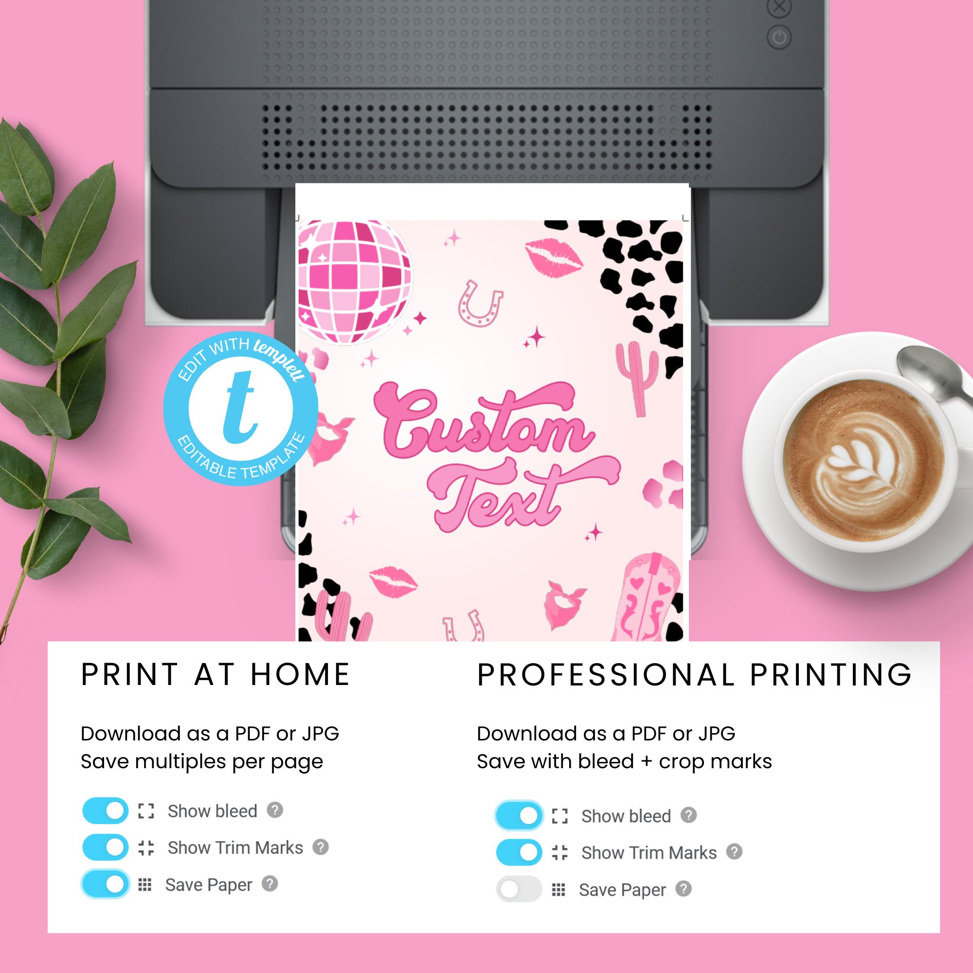 Thank Ya'll Disco Cowgirl Sign Template | Fully Editable Pink Space ...