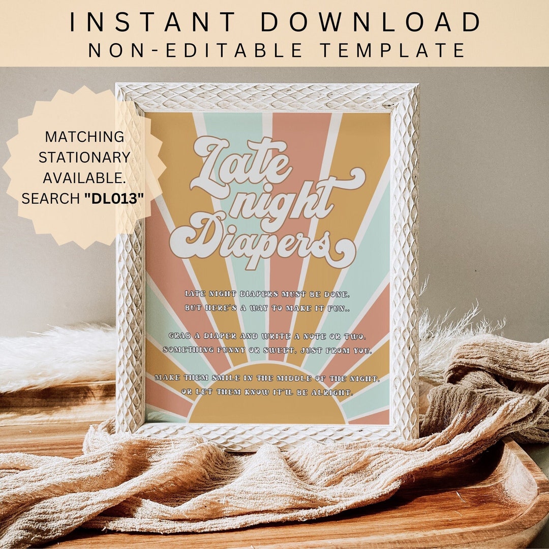 Late Night Diapers Game | Sunshine Baby Shower Sign | Diaper Thoughts ...