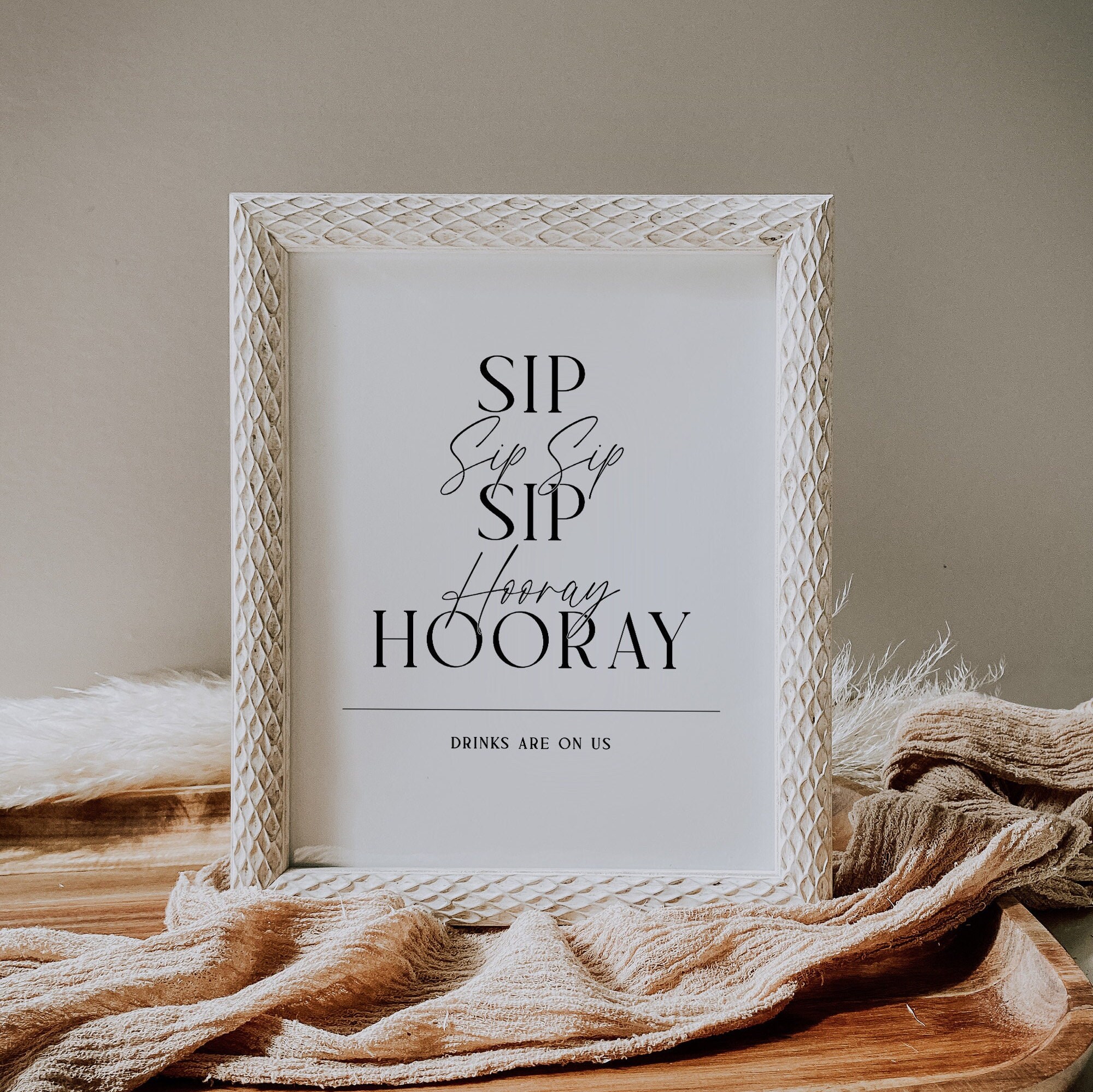 Sip Sip Hooray Sign Template | Modern Black & White Engagement Party ...