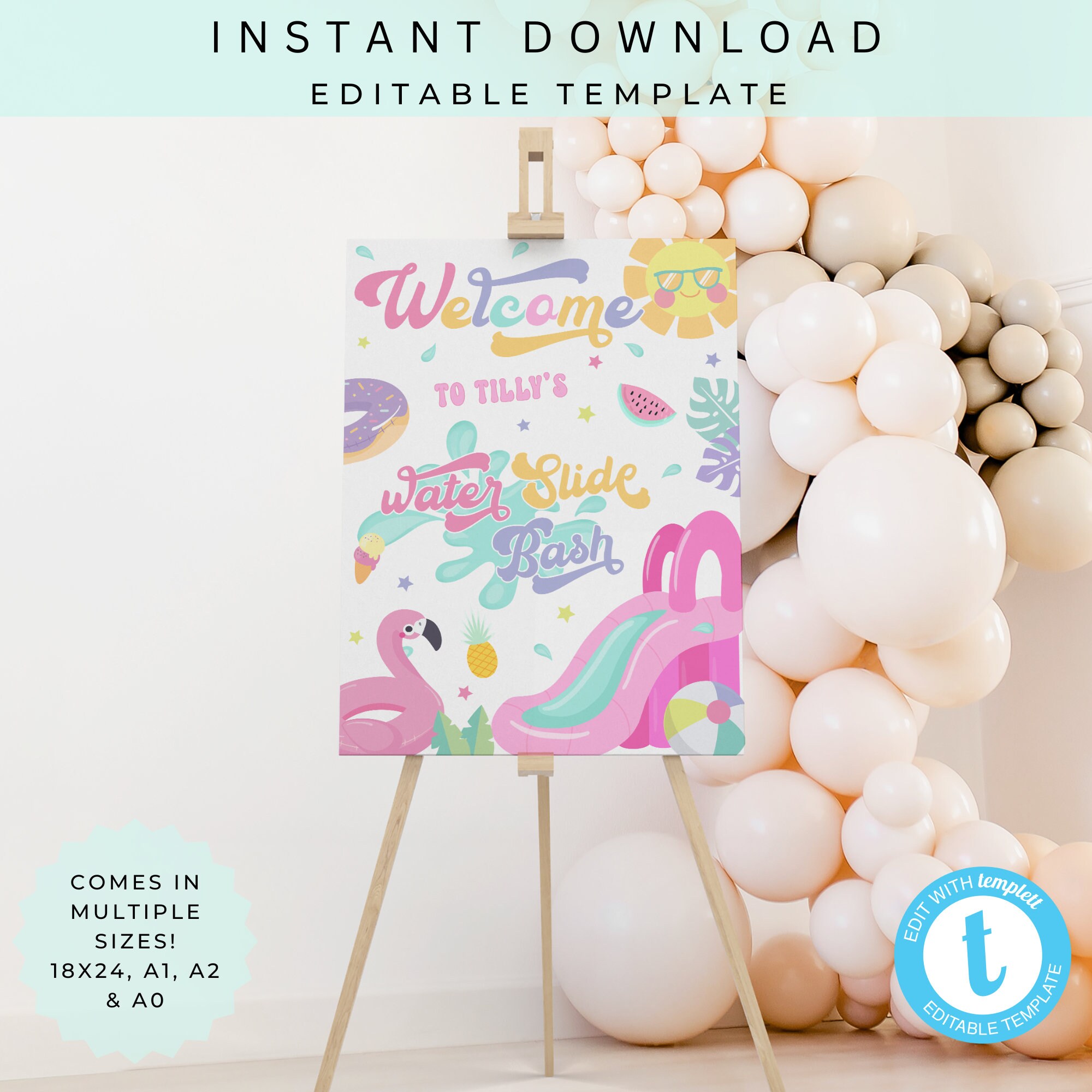 Water Slide Bash Birthday Party Sign | Girls Back Yard Party Welcome ...