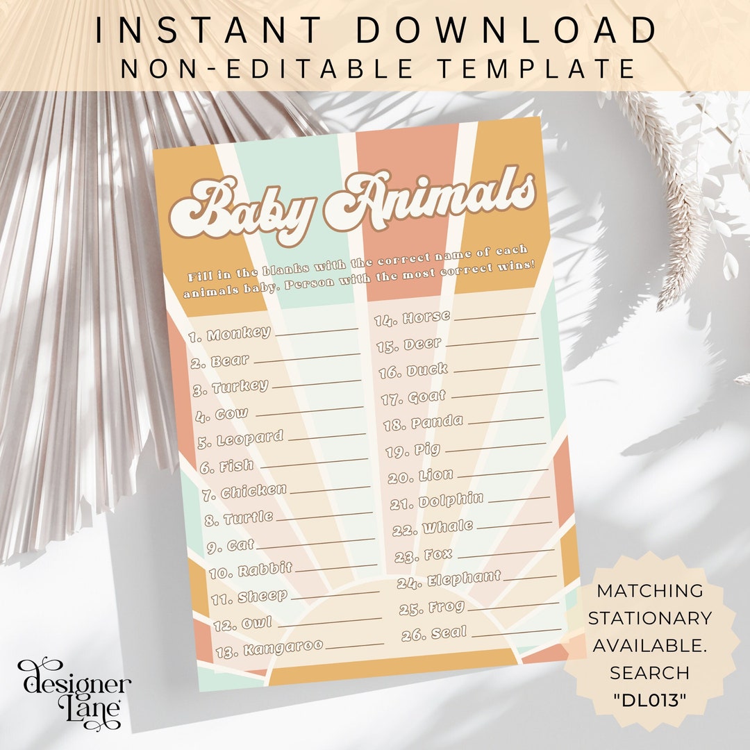 Baby Shower Animals Game | Printable Baby Shower Game | Sunshine Baby ...