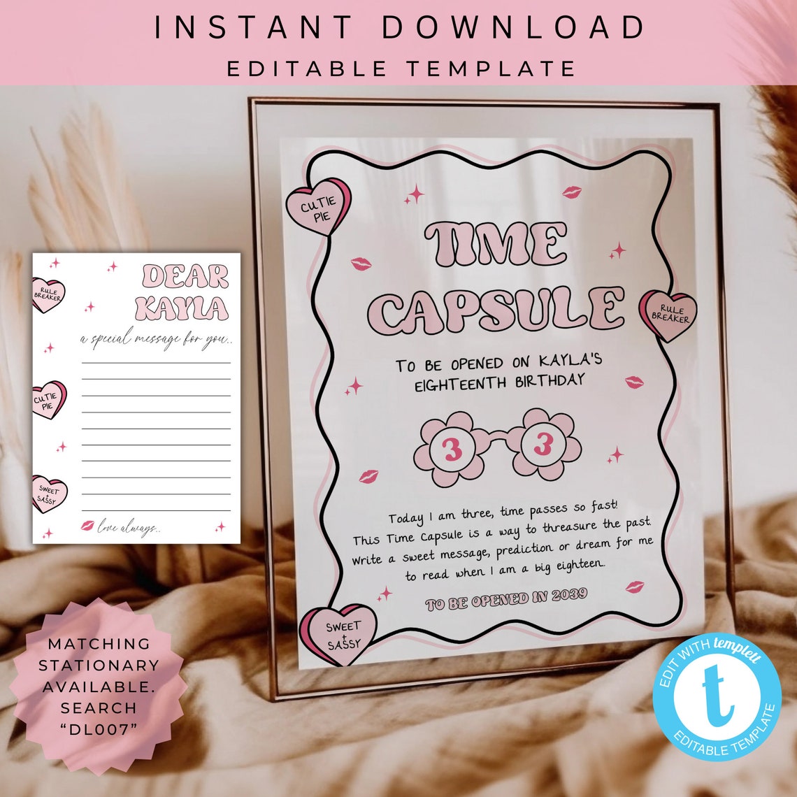 Groovy Time Capsule Sign Letter Template Special Message Card Little ...