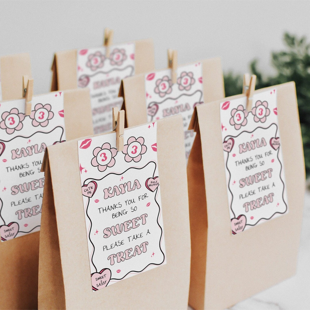 Little Miss Threenager Party Favor Tags | 3rd Birthday Groovy Pink ...