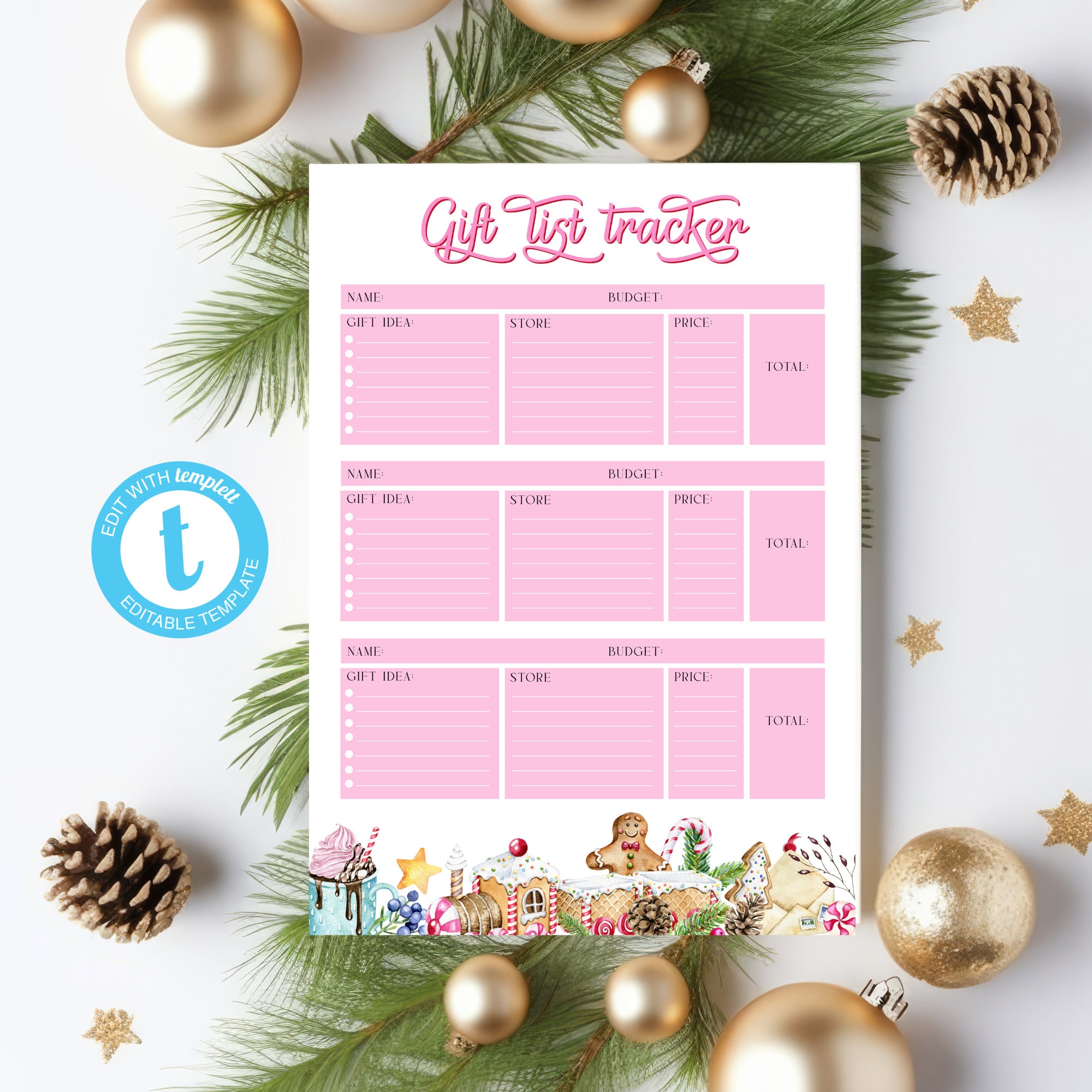 Printable Christmas Gift List Tracker Template | Holiday Planner ...