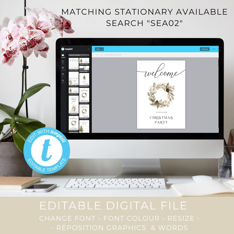 Boho Christmas Party Printable Bundle | Editable Template | Holiday ...