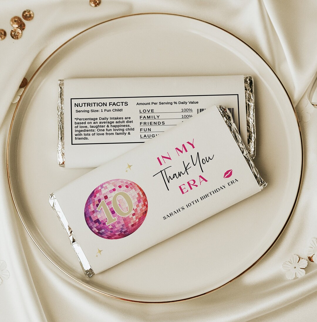 Girls Double Digit Chocolate Bar Wrapper | Editable 10th Birthday Party ...