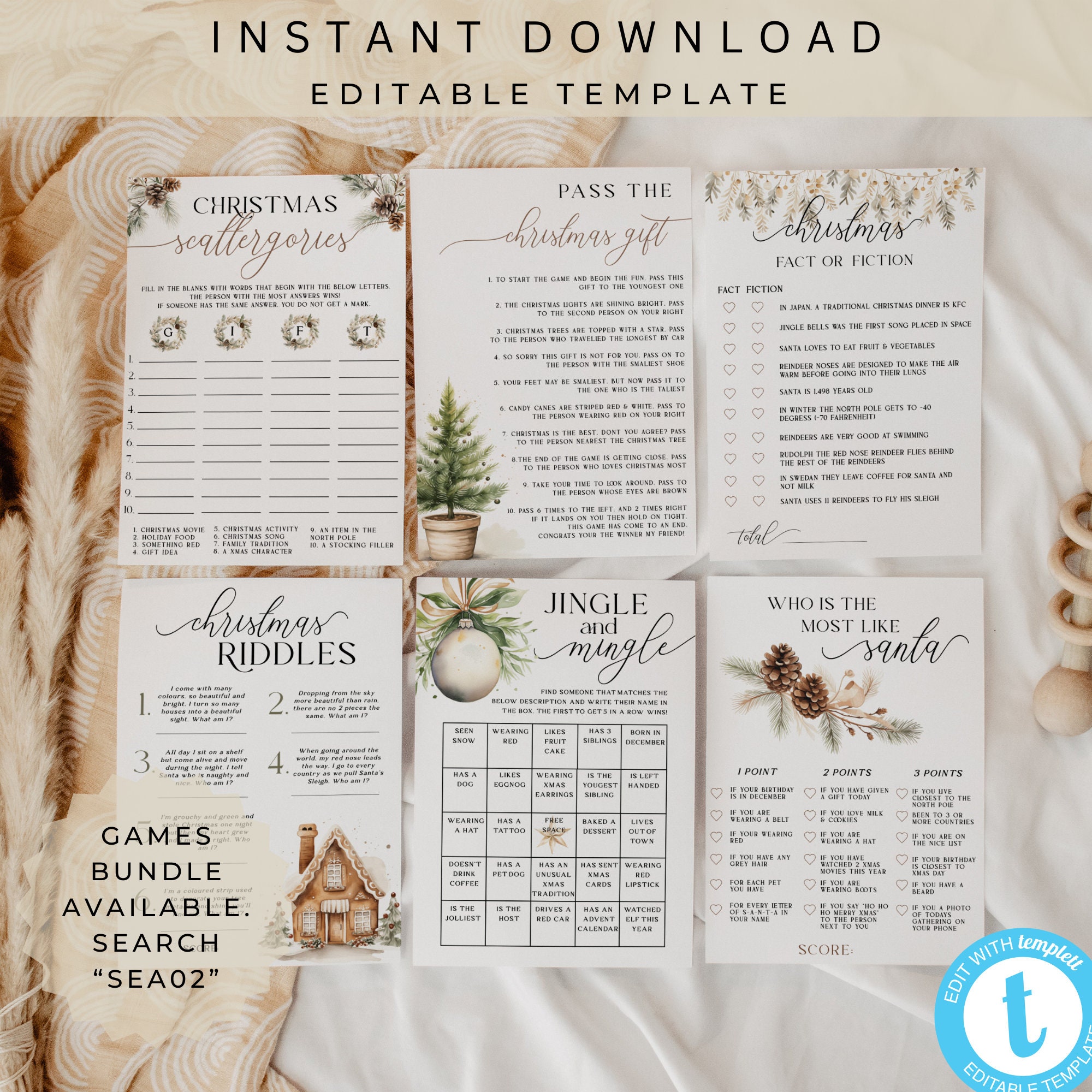 Christmas Riddles Game Printable | Kids Holiday Party Games | Rustic ...