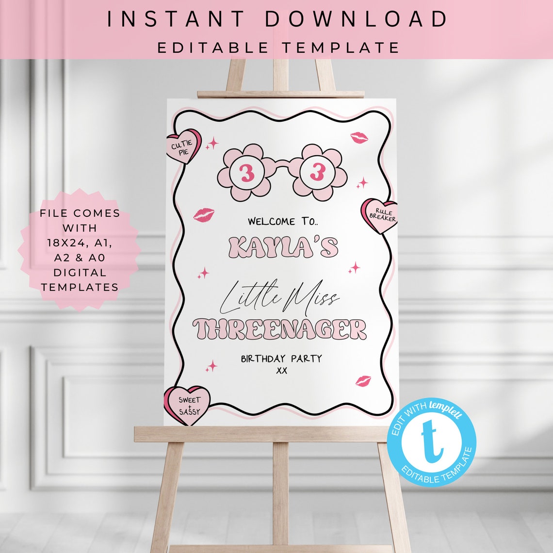 Threenager Birthday Welcome Sign | Custom Third Birthday Era Poster ...