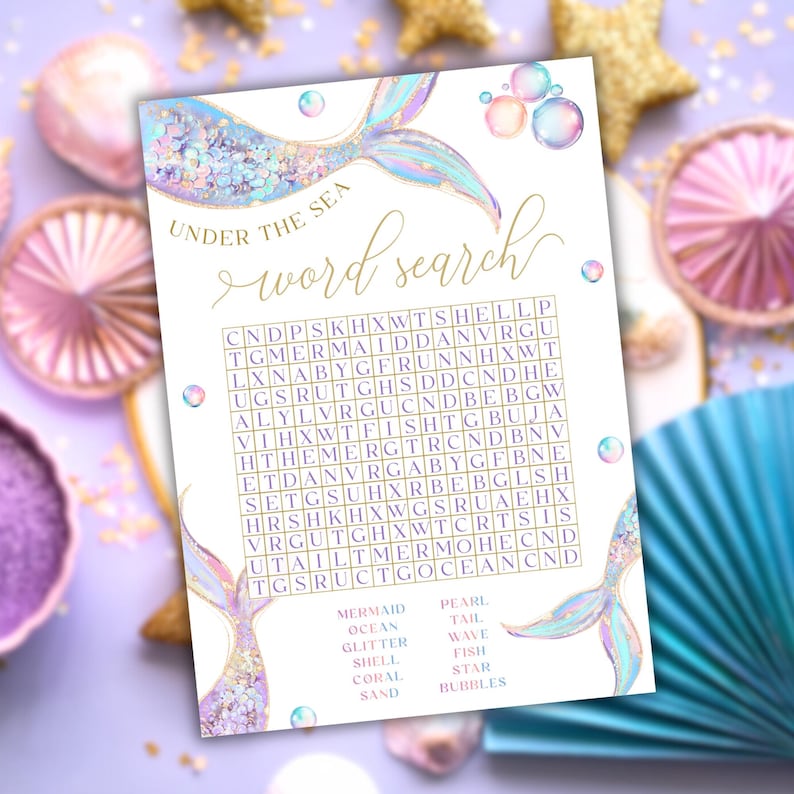 Mermaid Word Search Birthday Party Game | Under the Sea Fun Printable ...