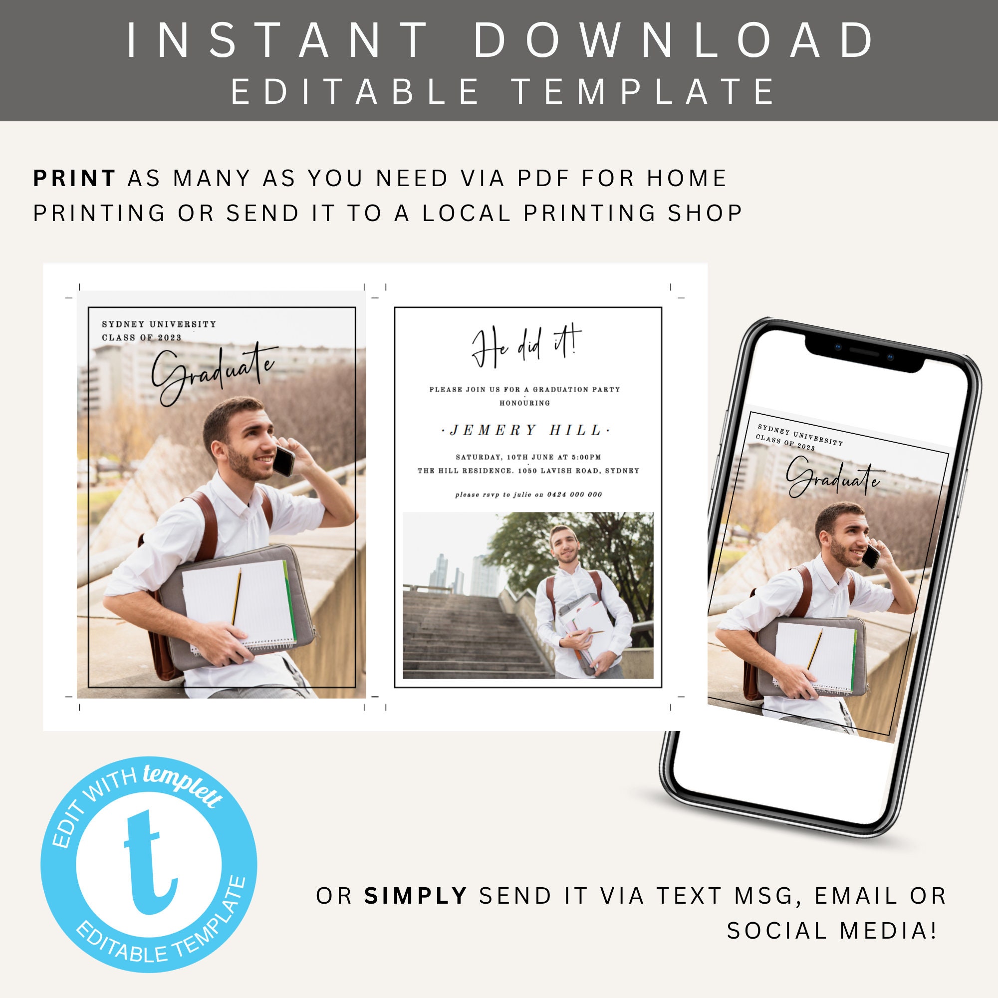 Graduation Party Invitation Template | Boys Graduation Party Invite ...