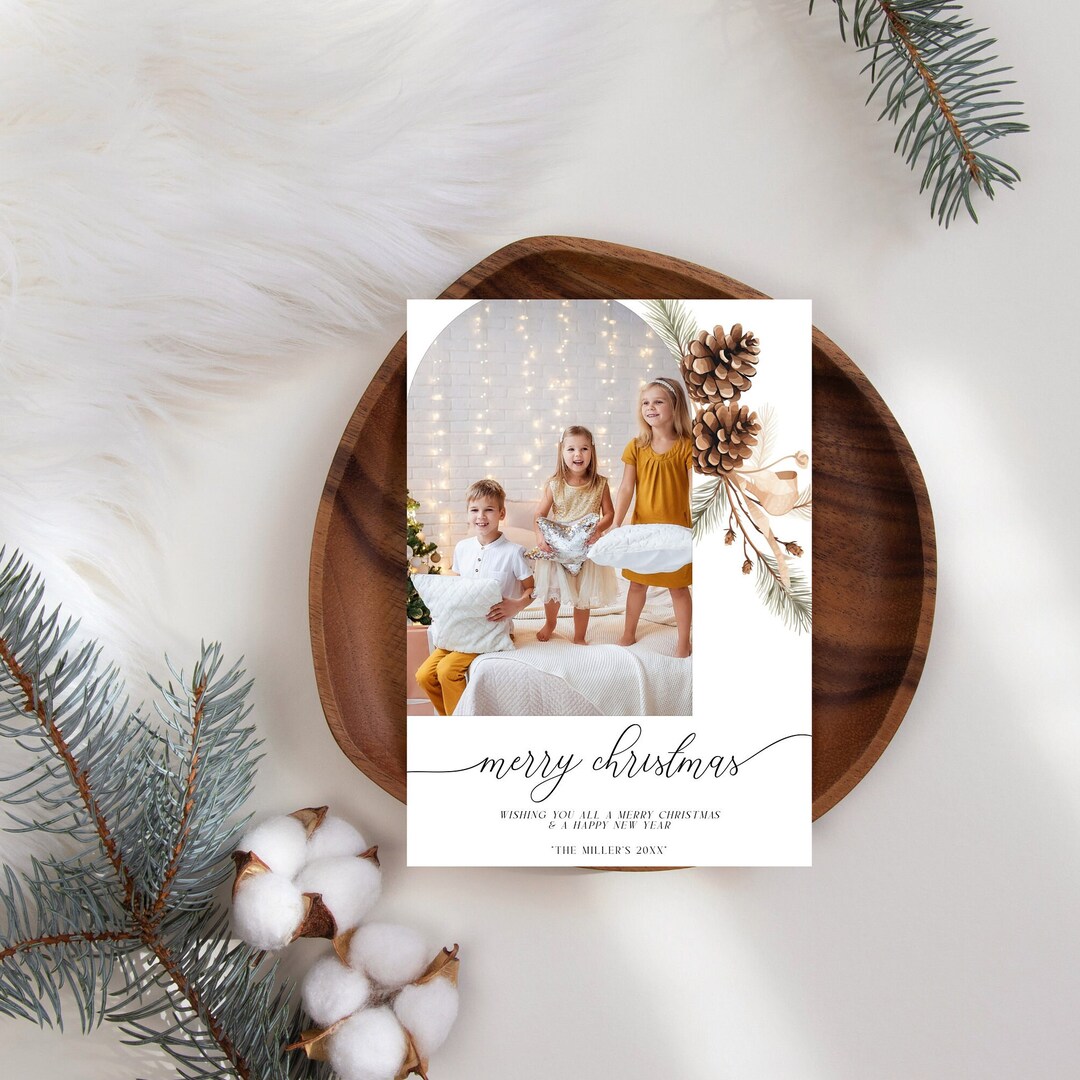 Editable Family Christmas Card Template | Printable Arch Photo Holiday ...