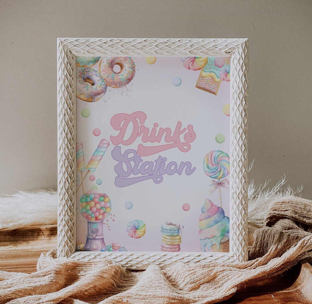 Candy Land Drinks Station Table Sign | Printable Girls Pastel Theme ...