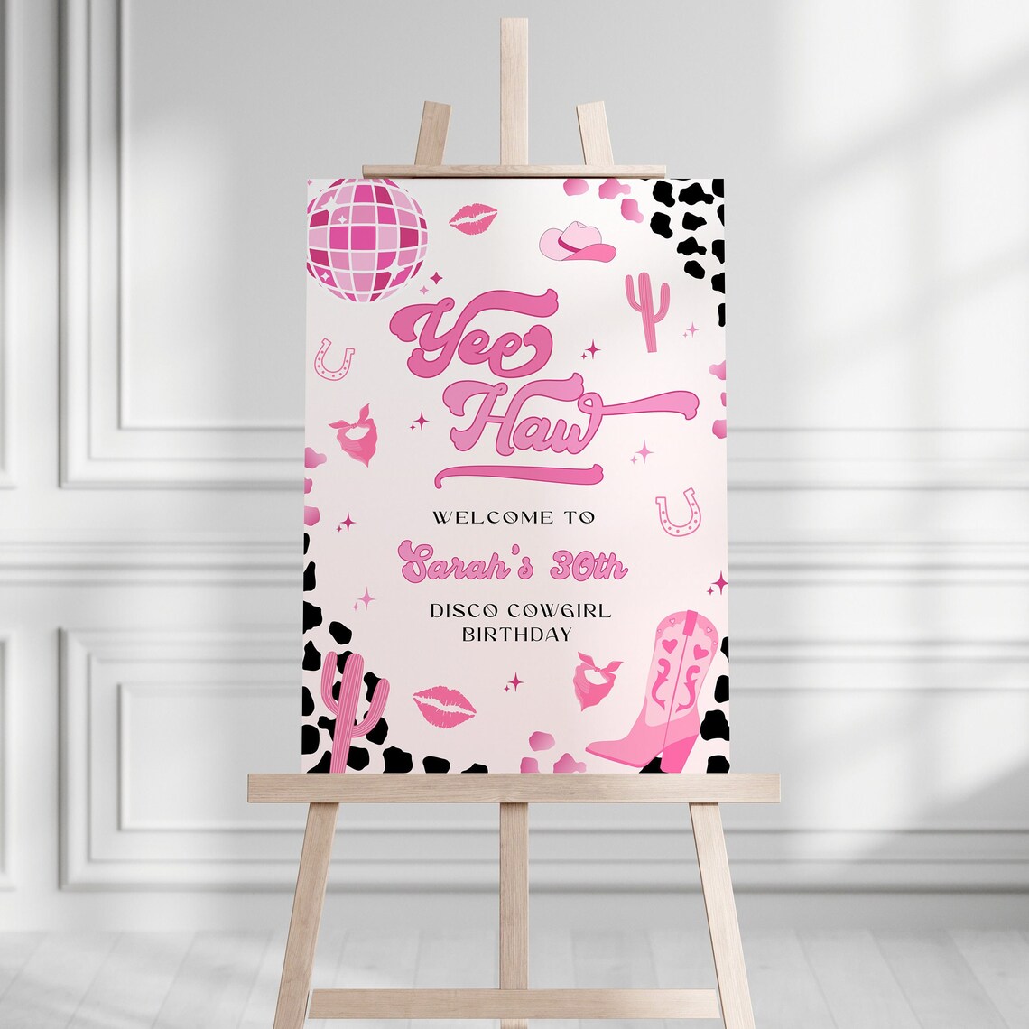 Disco Cowgirl Welcome Sign | Pink 30th Birthday Party Décor | Editable ...
