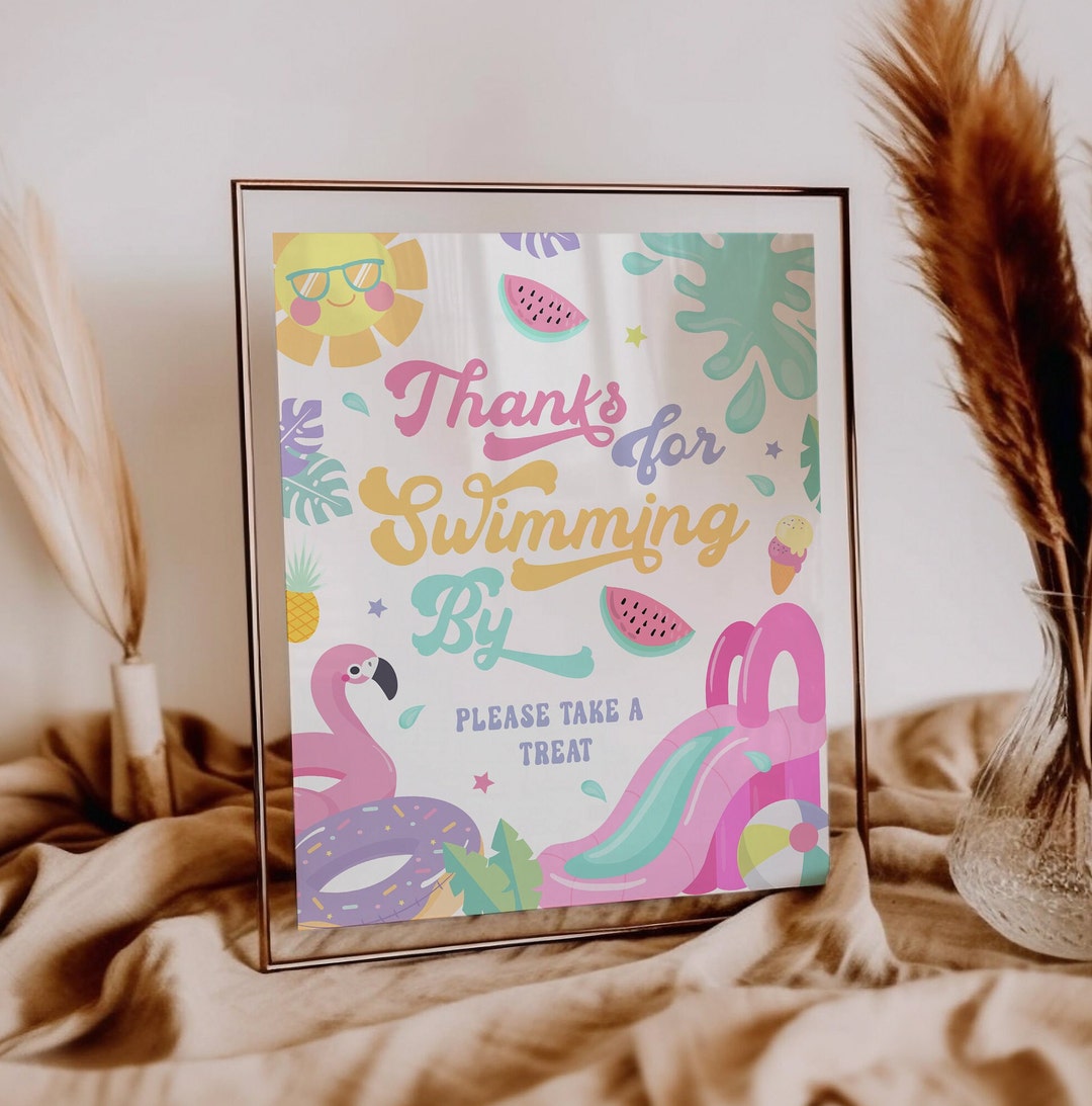 Thank You for Swimming by Sign Template | Waterslide Birthday Party ...