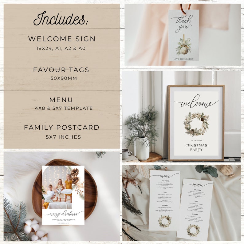 Boho Christmas Party Printable Bundle | Editable Template | Holiday ...