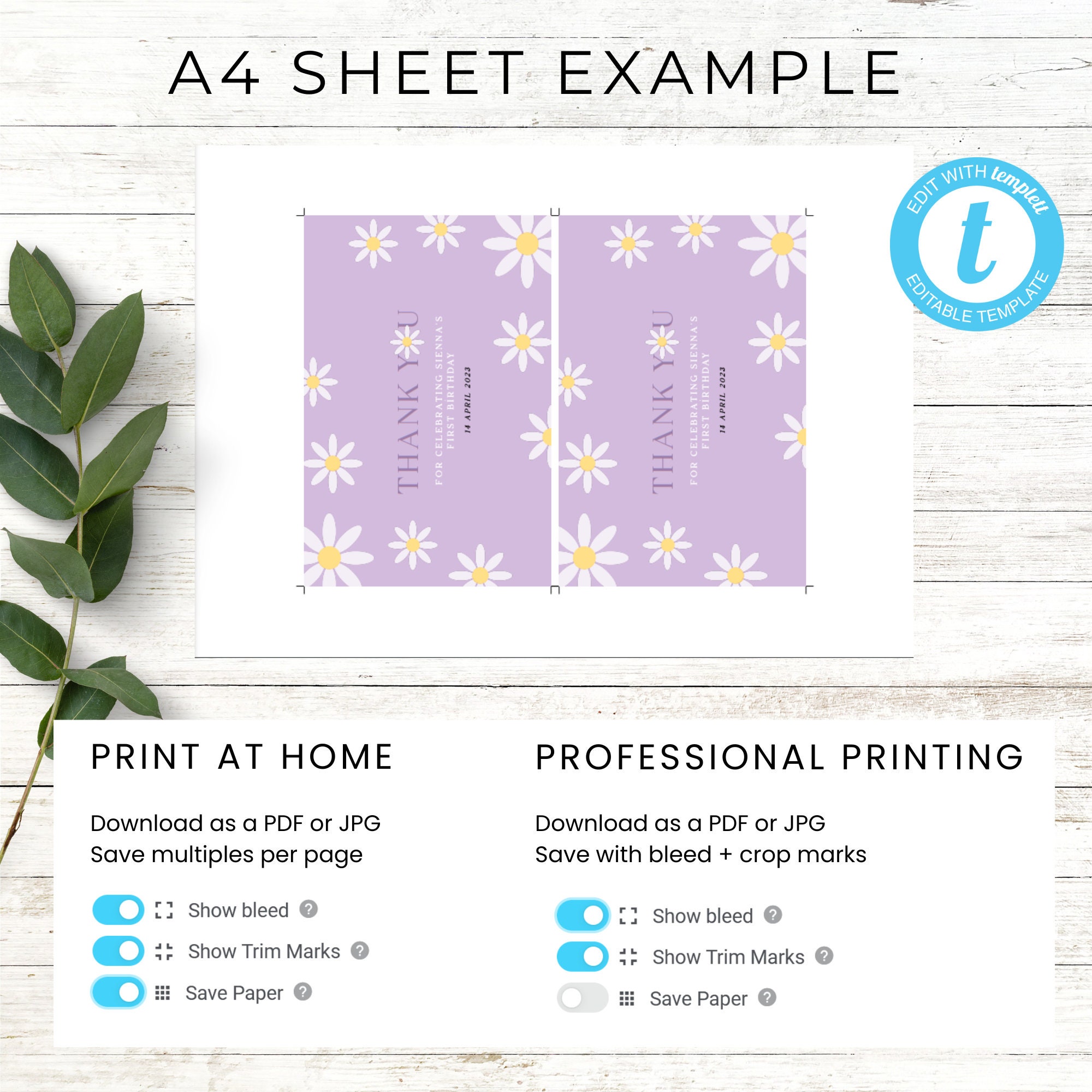 Editable Daisy Thank You Cards Printable Flat and Tent Card - Etsy