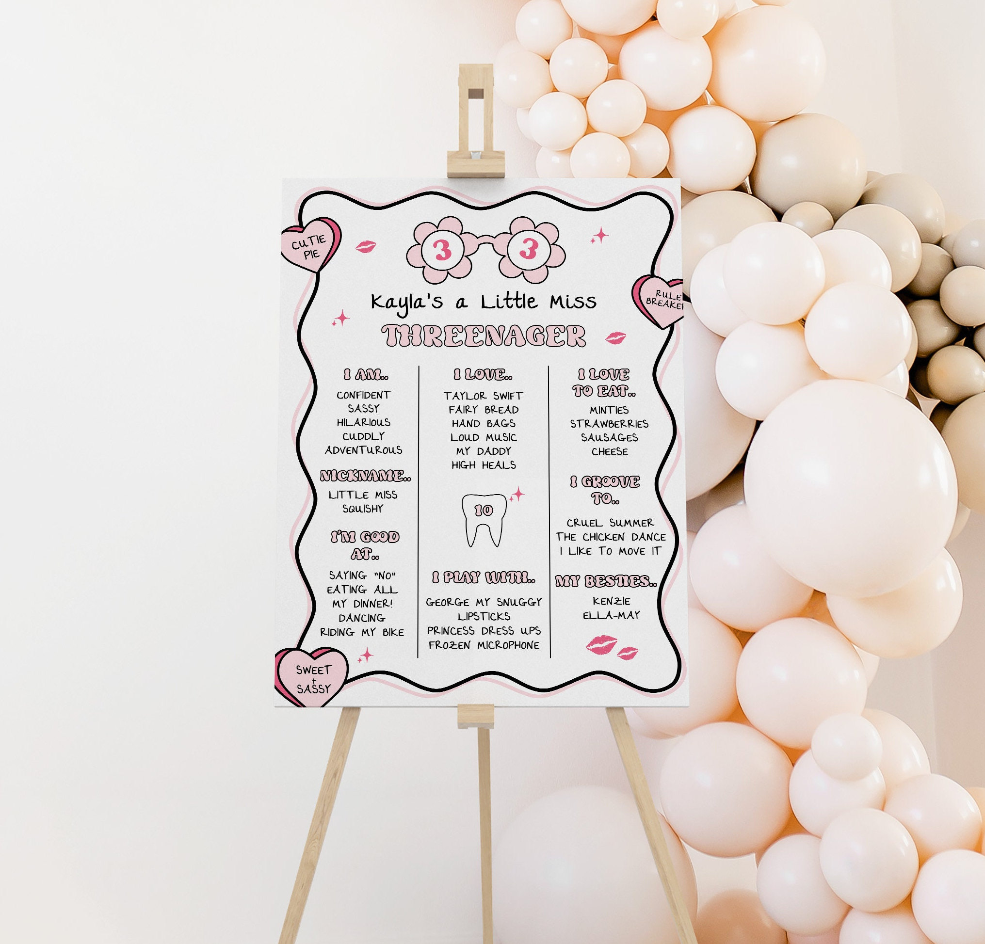 3rd Third Birthday Milestone Board Sign Little Miss Threenager Party ...