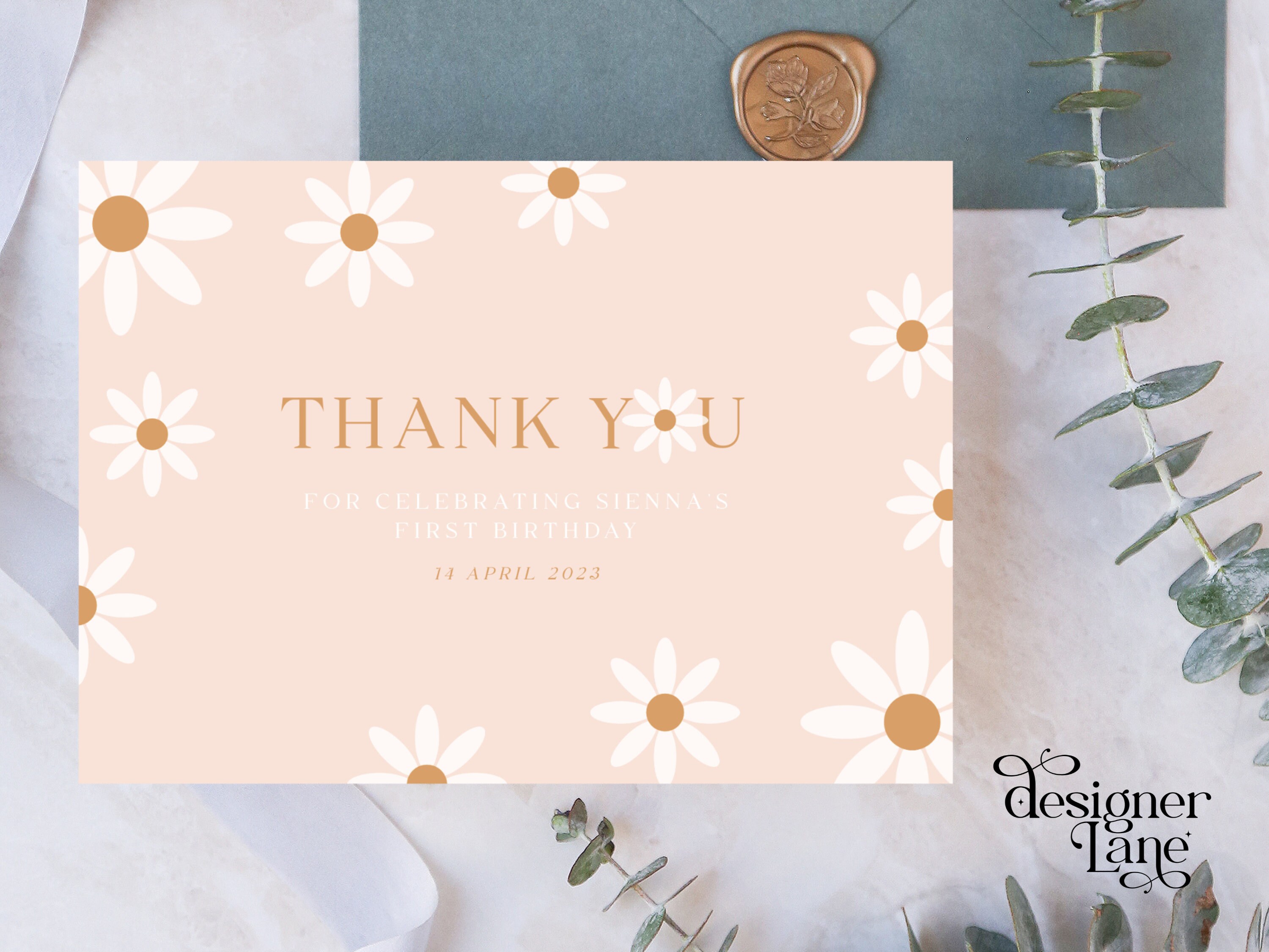 Editable Daisy Birthday Thank You Card | Pink Daisy Modern Thank You ...