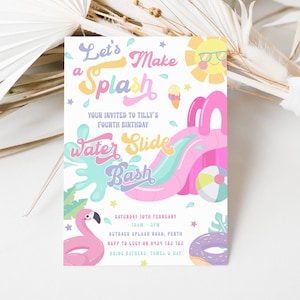 Birthday Party Invitation Water Slide Kids | Girls Fourth Invite 4th ...