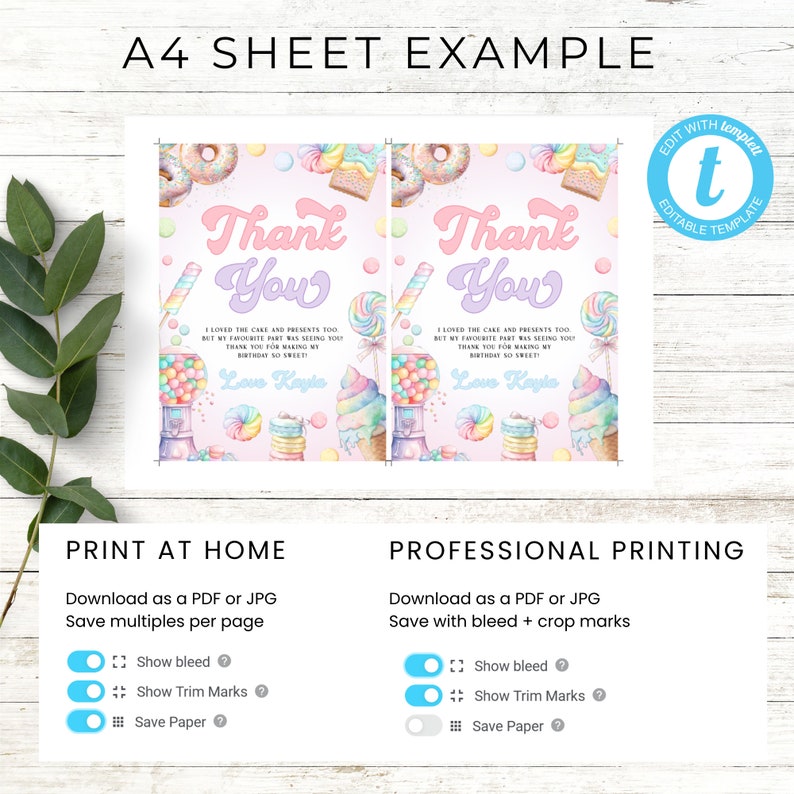 Pastel Candy Thank You Card | Editable Sweet Celebration Birthday Note ...