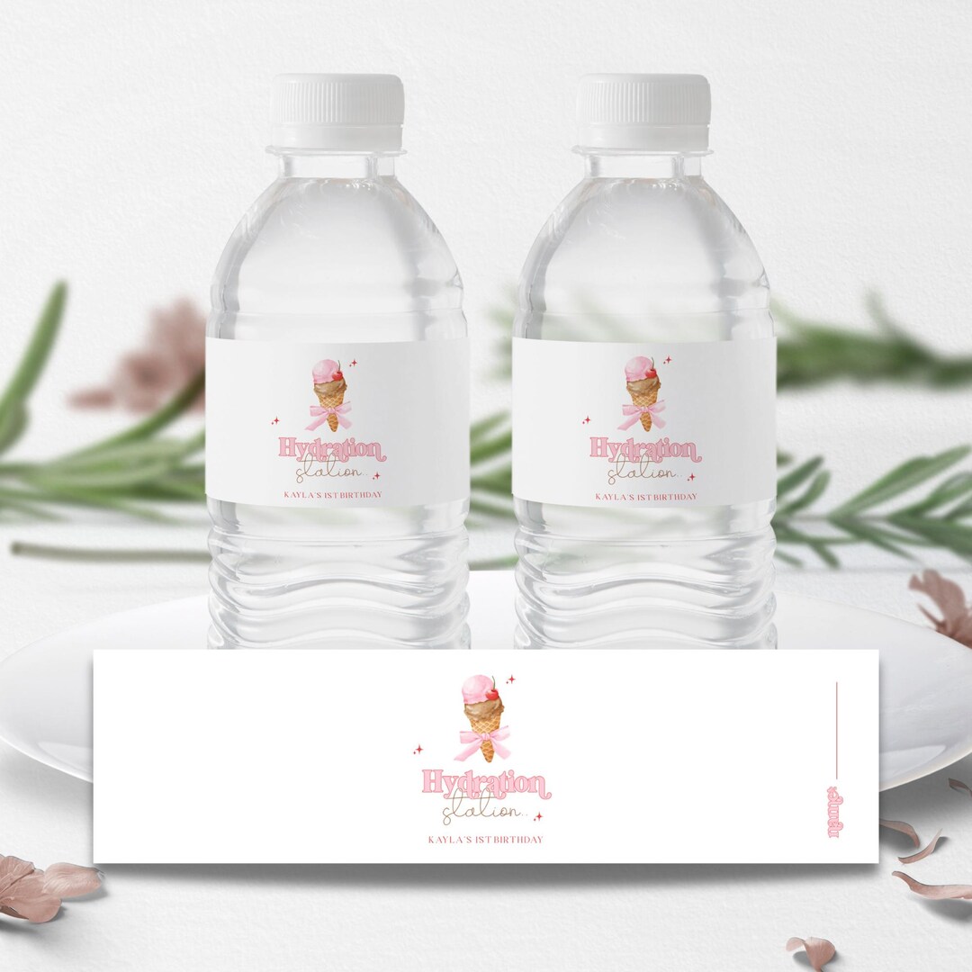 Ice Cream Birthday Water Bottle Label | Sweet Pastel Water Wrapper ...
