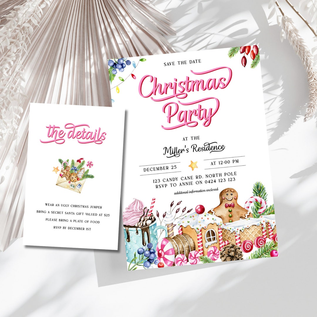 Pink Vintage Christmas Party Invitation | Pastel Colour Candy Land ...