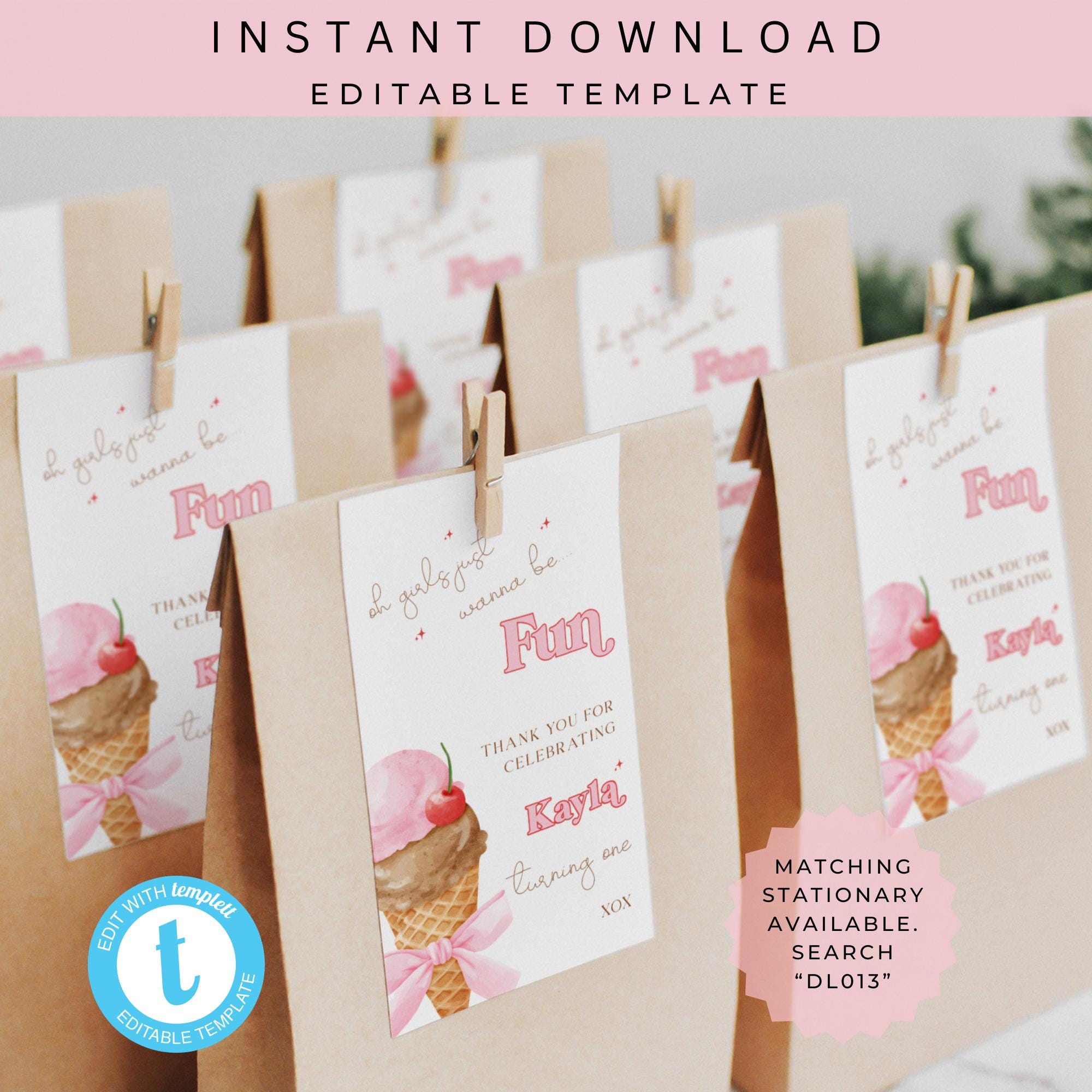 Ice Cream Party Favor Tags | Summer Birthday Party Treat Bag Label ...