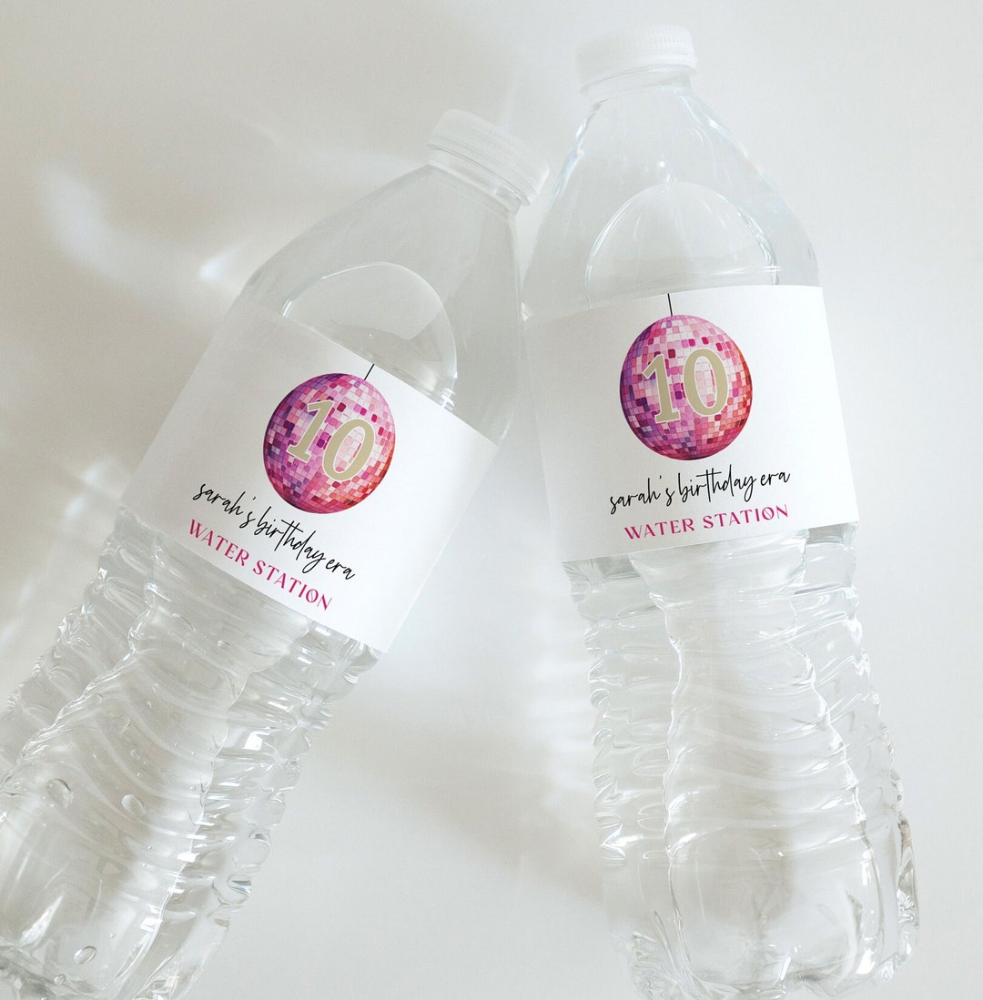 10th Birthday Water Bottle Wrapper Template | Girls Disco Party Décor ...