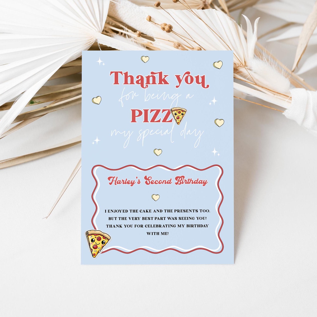 Editable Pizza Thank You Cards | Pizza Party Thank You Card Template ...