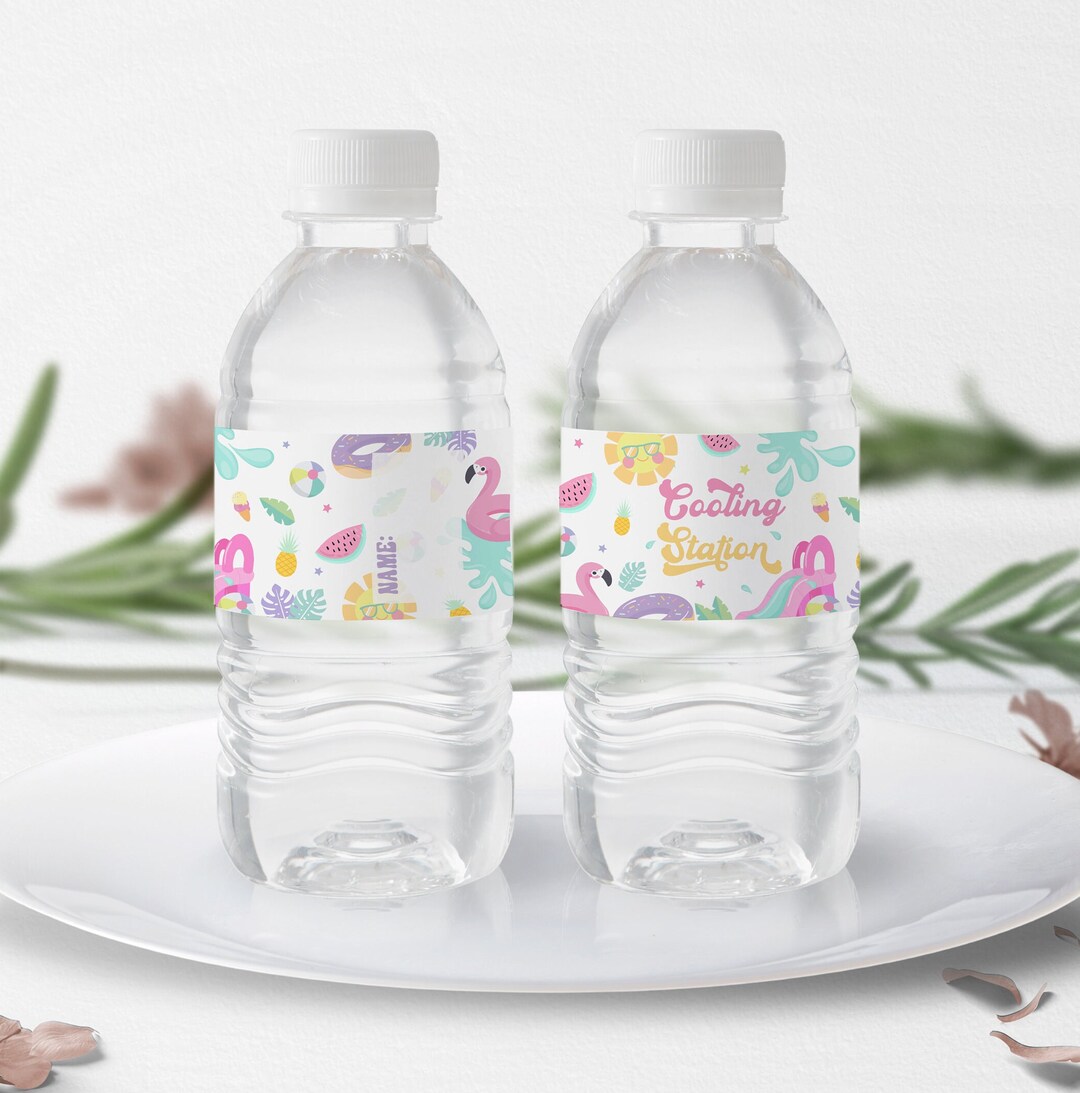 Pool Party Water Bottle Wrapper Labels | Tropical Summer Birthday ...