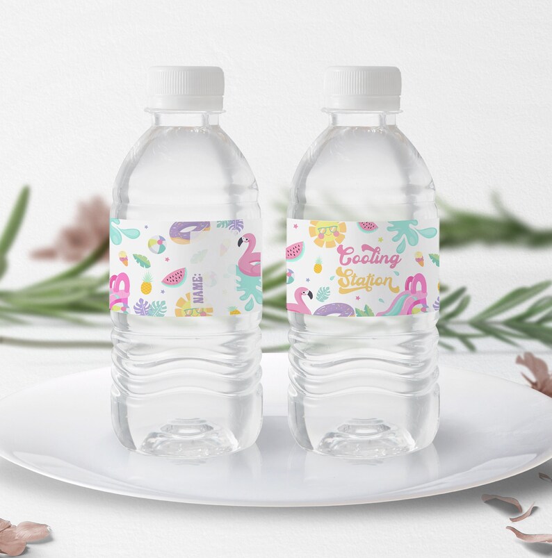 Pool Party Water Bottle Wrapper Labels | Tropical Summer Birthday ...