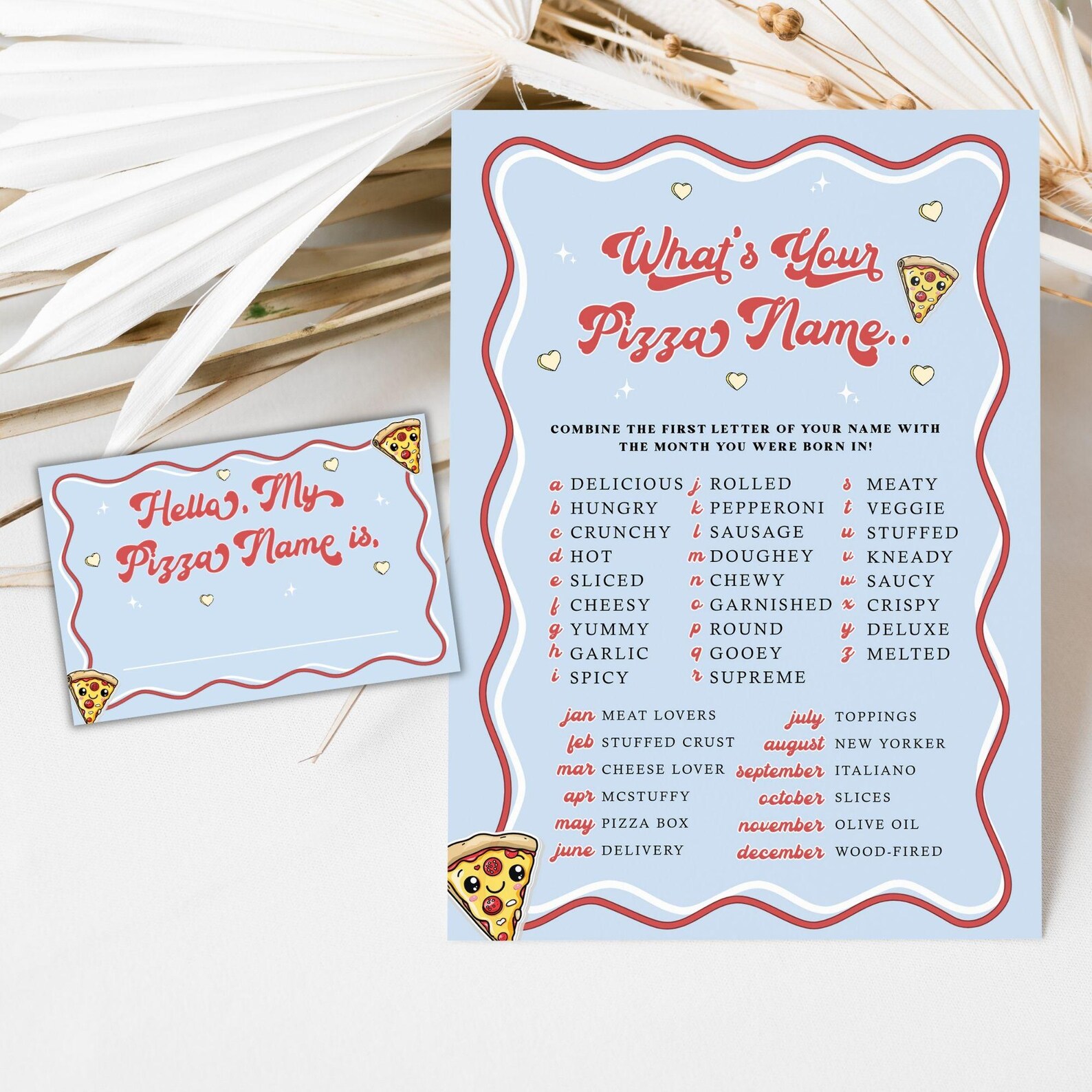 What's Your Pizza Name Game With Name Tags | Pizza Night Game | Retro ...