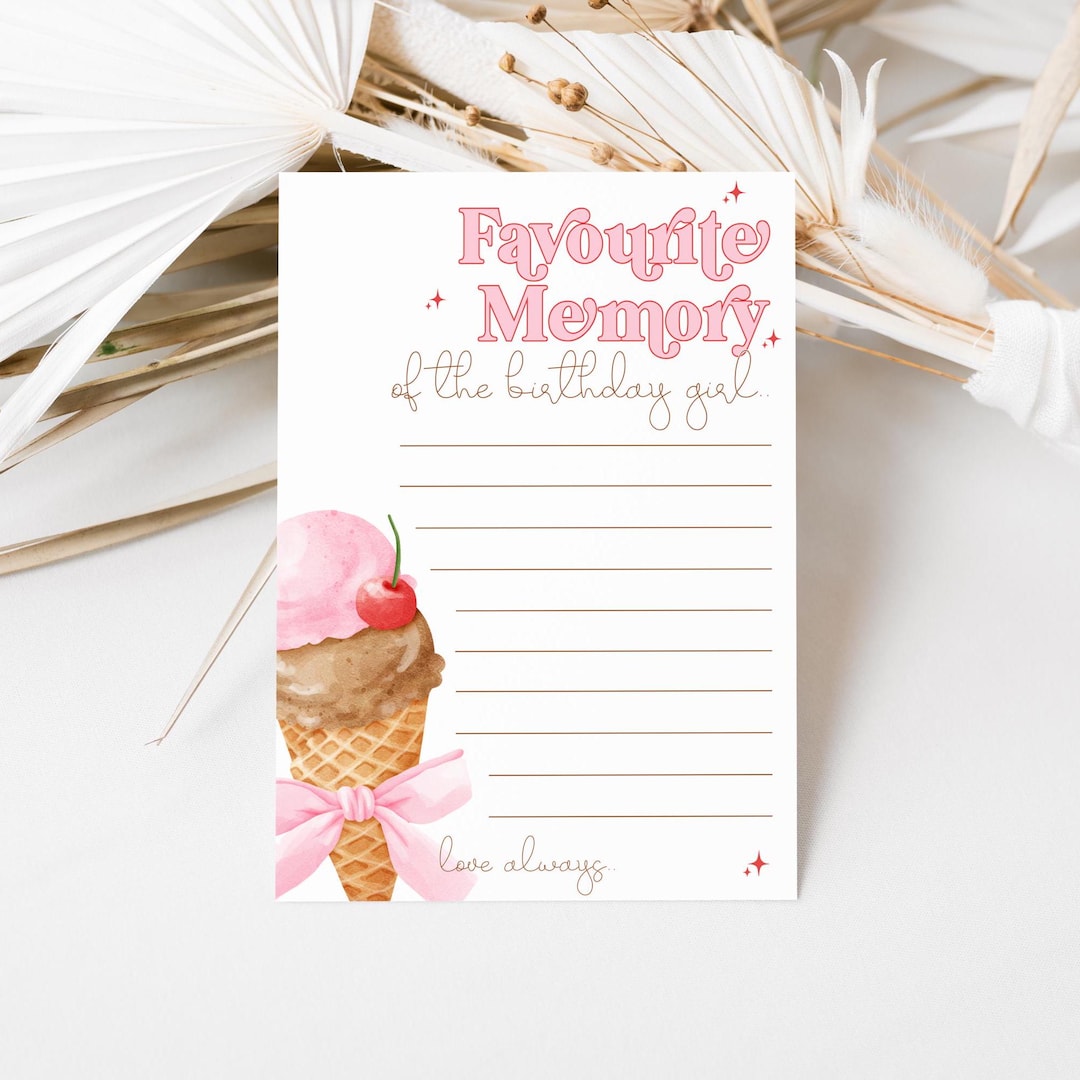 Favorite Memory of the Birthday Girl Card | Retro Ice Cream Party Game ...