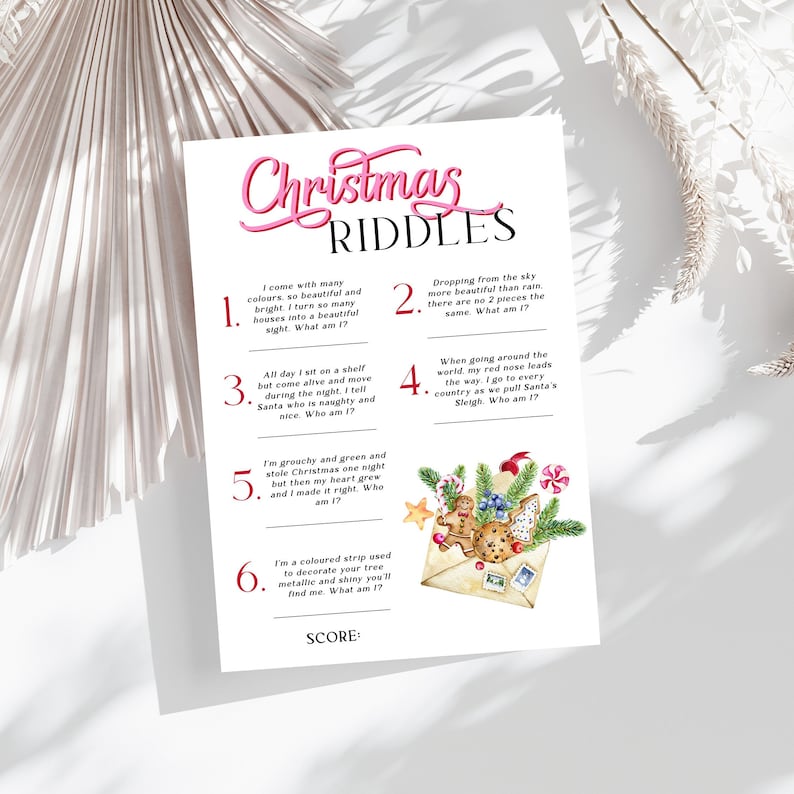 Christmas Riddles Game Printable | Kids Holiday Party Games | Pastel ...