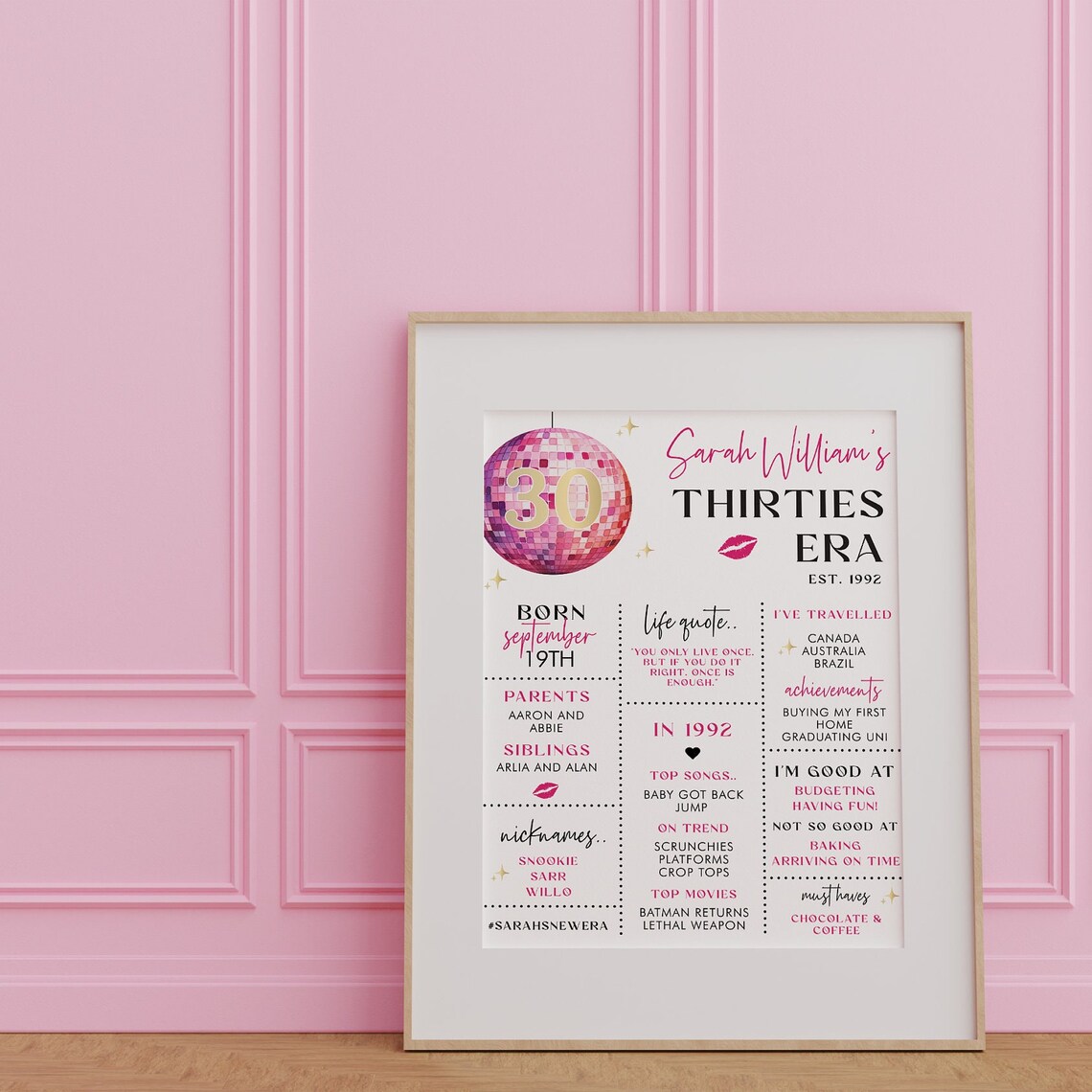 30th Birthday Milestone Board Sign Pink Party Decorations in My Era ...