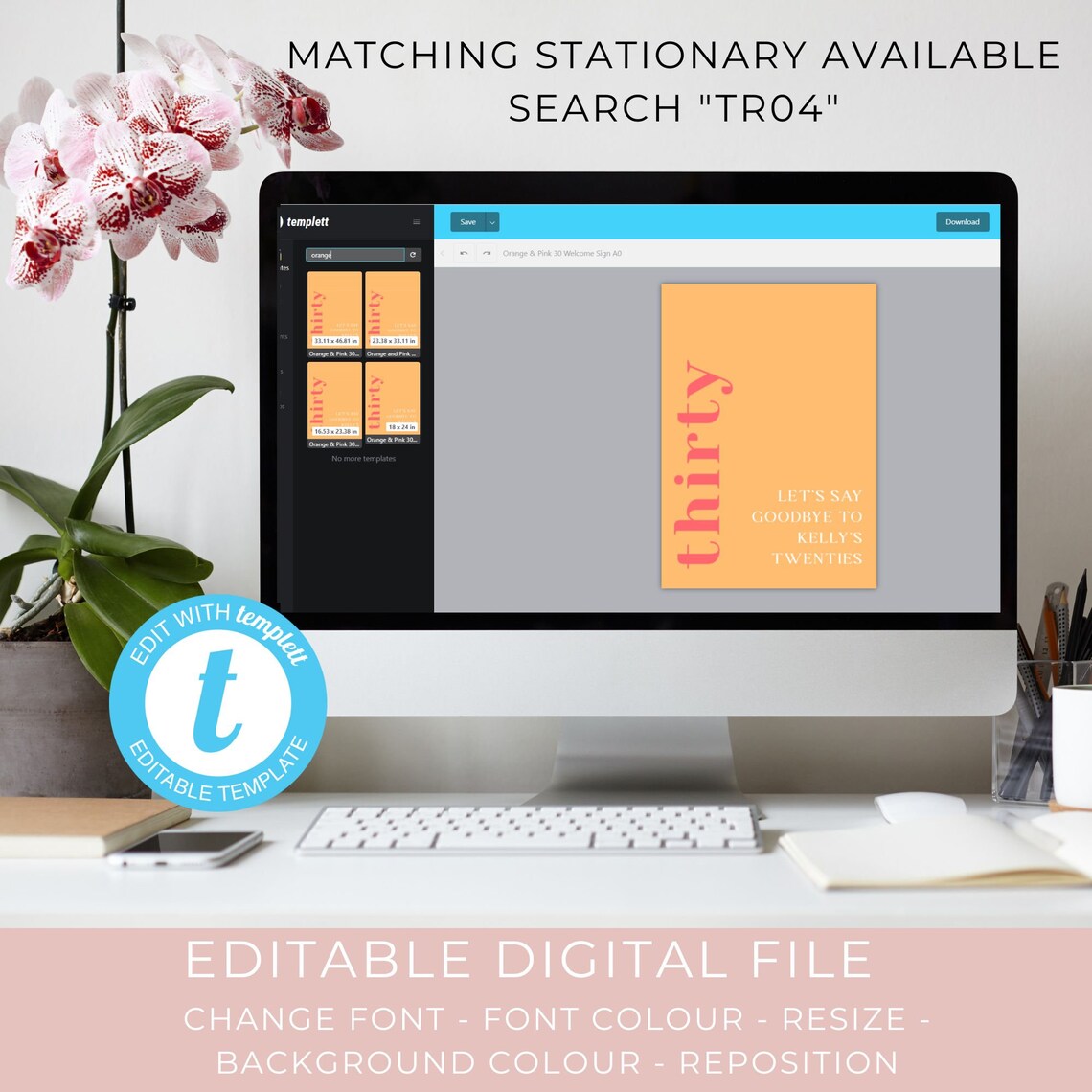 30th Birthday Welcome Sign | Modern Pink and Orange Welcome Sign | 30th ...