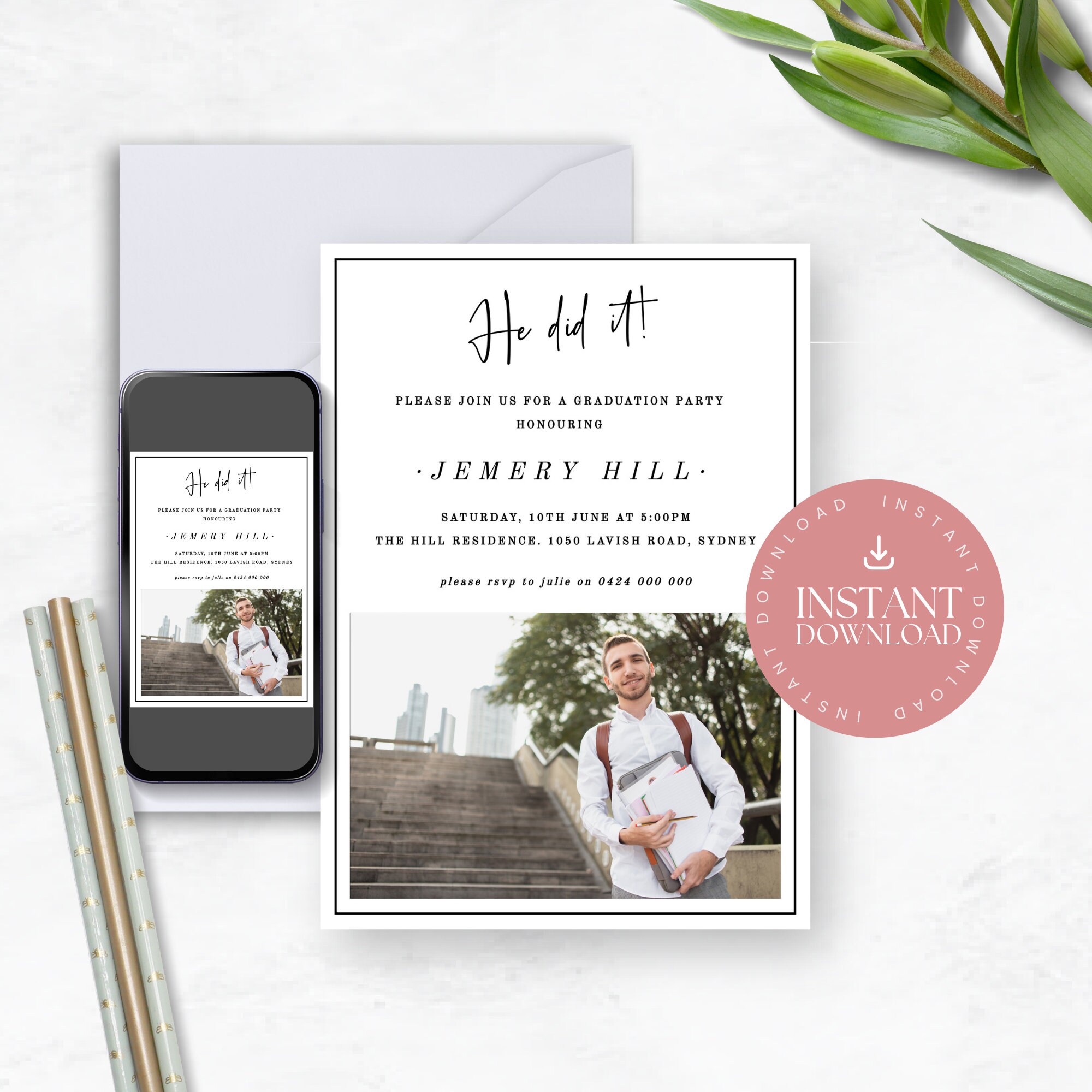 Graduation Party Invitation Template | Boys Graduation Party Invite ...