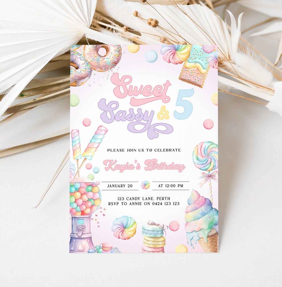 Sweet Sassy and Five Fifth Birthday Invitation Girls Pastel - Etsy
