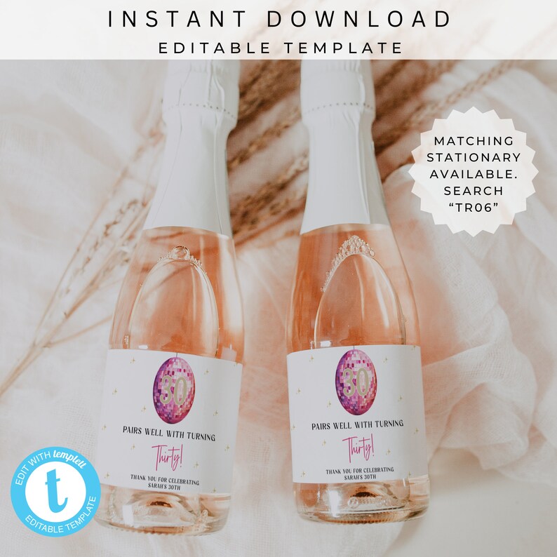 30th Birthday Wine Bottle Label Template | All Ages Editable File ...