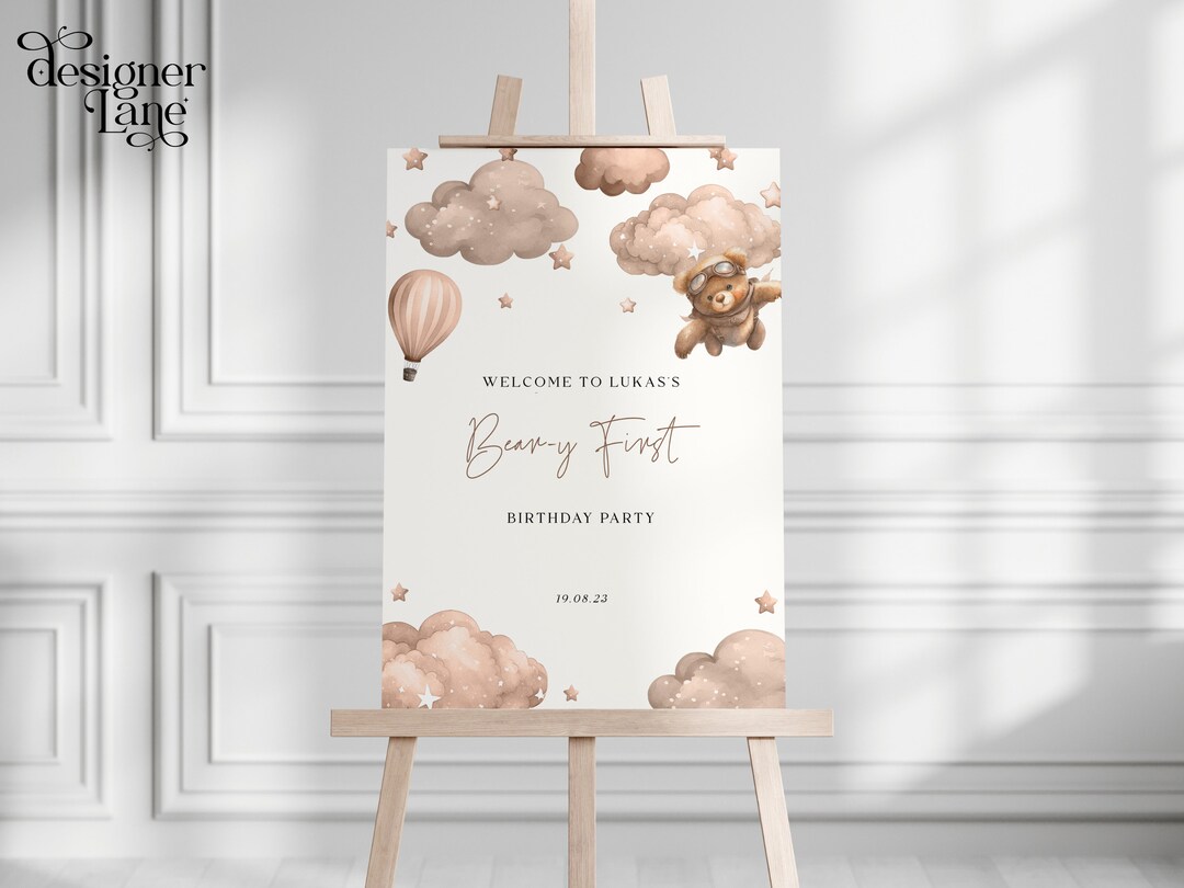 Teddy Bear Themed First Birthday Welcome Sign | Gender Neutral Teddy ...