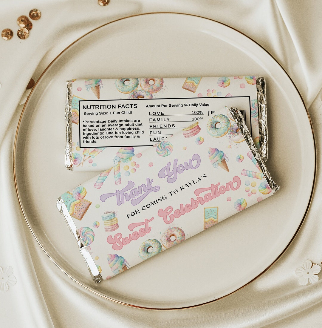 Pastel Candy Bar Wrapper | Editable Birthday Party Chocolate Wrap ...