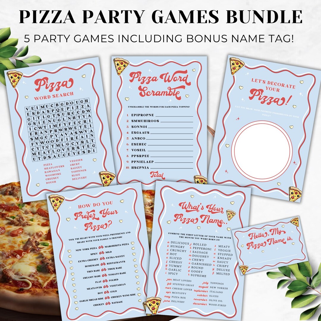 Pizza Party Games Bundle | Pizza Night Printable | Retro Blue Birthday ...