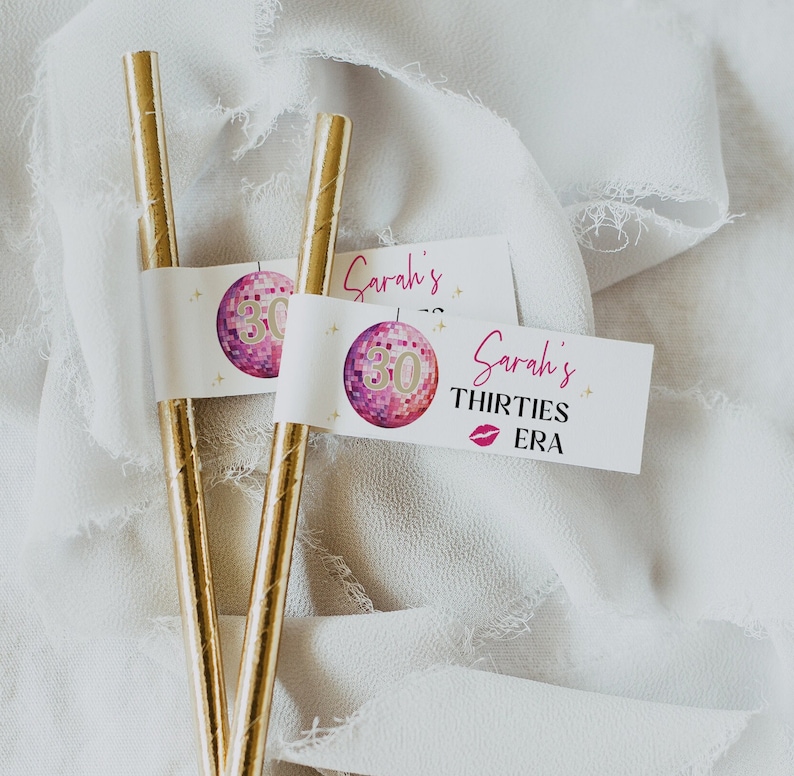 Pink Disco Straw Tag Template | Custom Party Favor Straw Flag ...