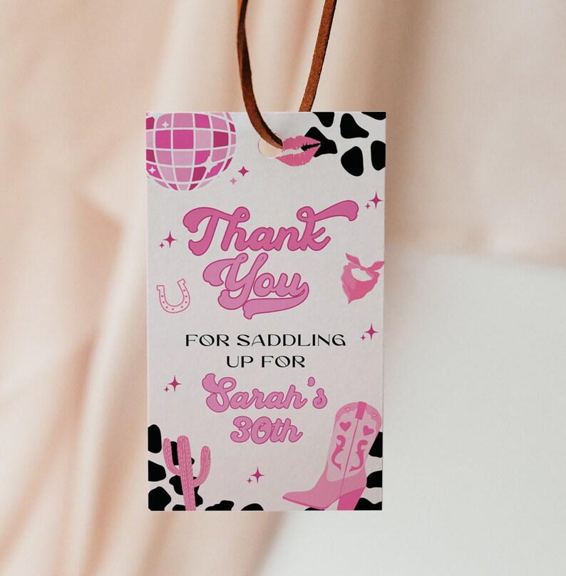 Editable Disco Cowgirl Birthday Favor Tags Template | Nashville Rodeo ...