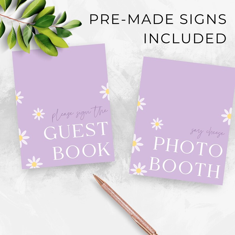 Purple Photobooth Daisy Sign Template | Fully Editable First Birthday ...