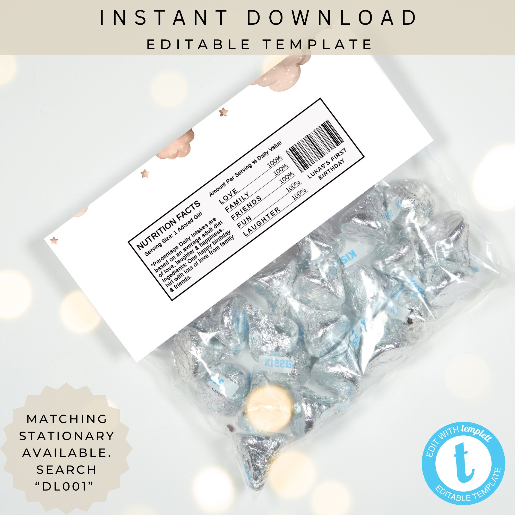 Teddy Bear Treat Bag Topper Template | First Birthday Party Gift Bag ...