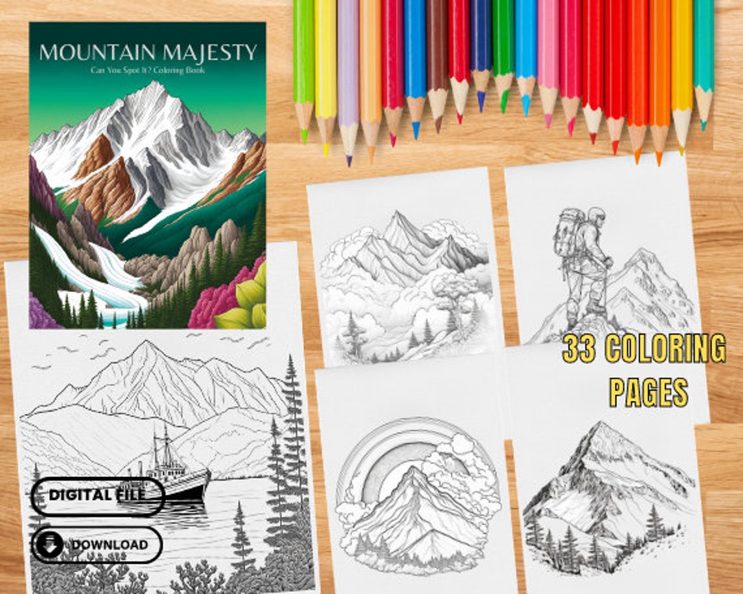 Mountains Coloring Book Mountains Coloring Book Mountain - Etsy