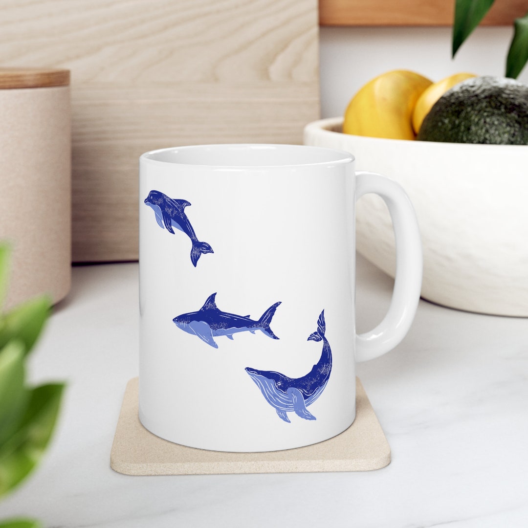 Blue Sea Creatures, Whale Shark Dolphin, Ceramic Mug 11oz - Etsy