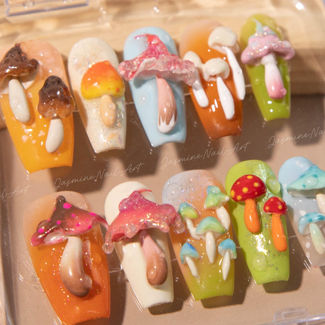 Handmade Mushroom Press on Nails: Mystic Woodland Nature Art - Etsy