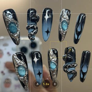 Custom Amazing 3d Mysterious Back Snake Long Stiletto Press on Nails ...